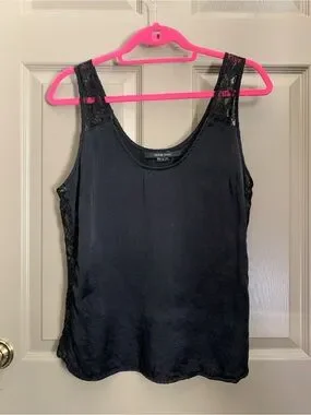 Rachel Mara | Tops | Rachel Mara Black Satin Lace Panel Tank Top Size L ...